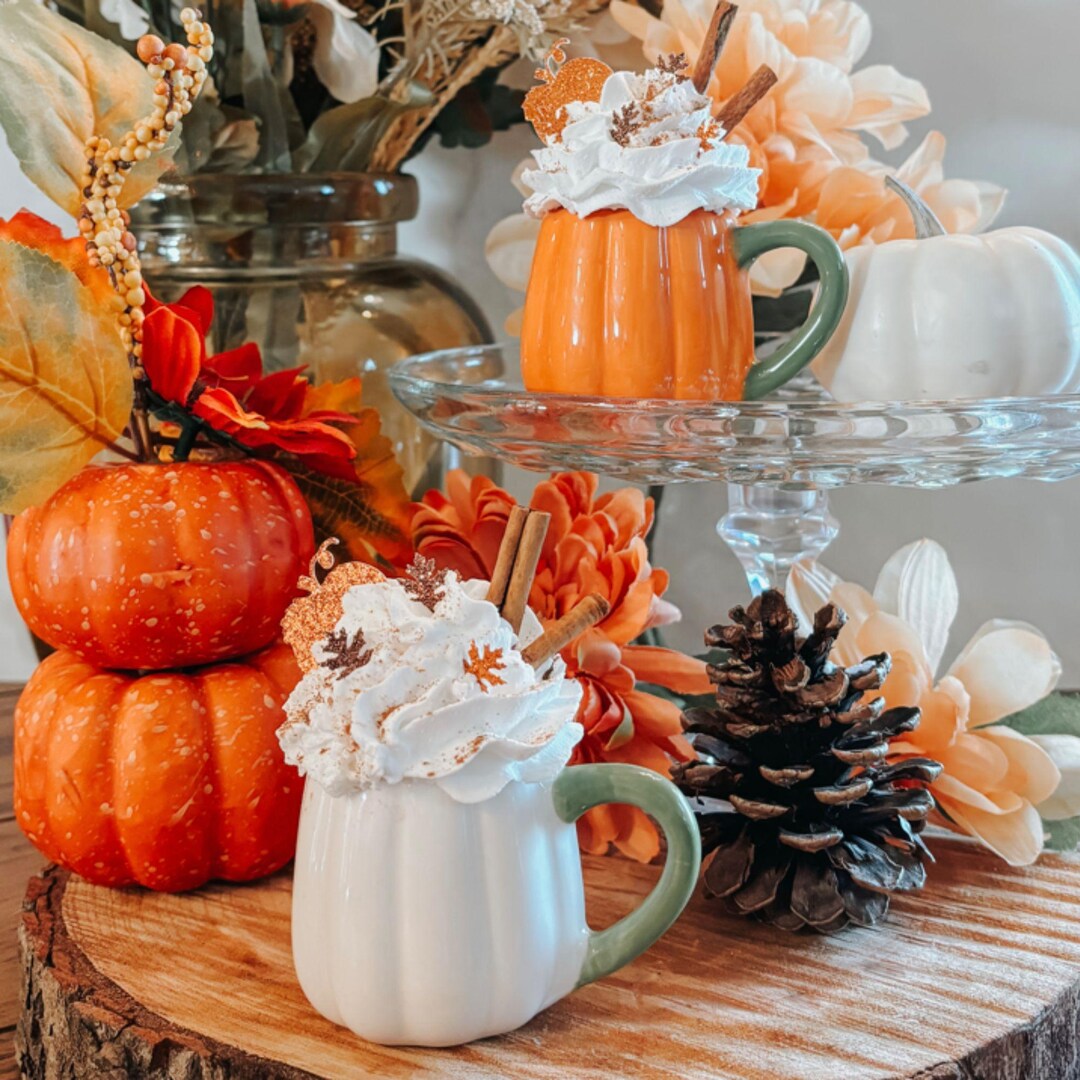 Mini Pumpkin Coffee Mug With Faux Whipped Cream for Fall Home Decor ...
