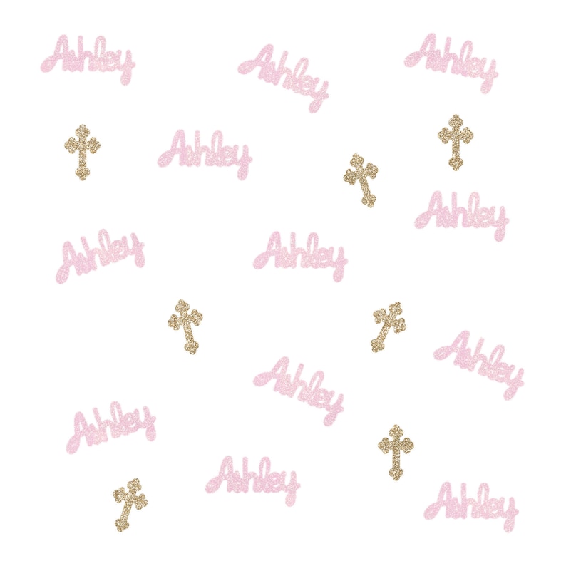50 Personalized Glitter Cross & Name Confetti for Baptism ...