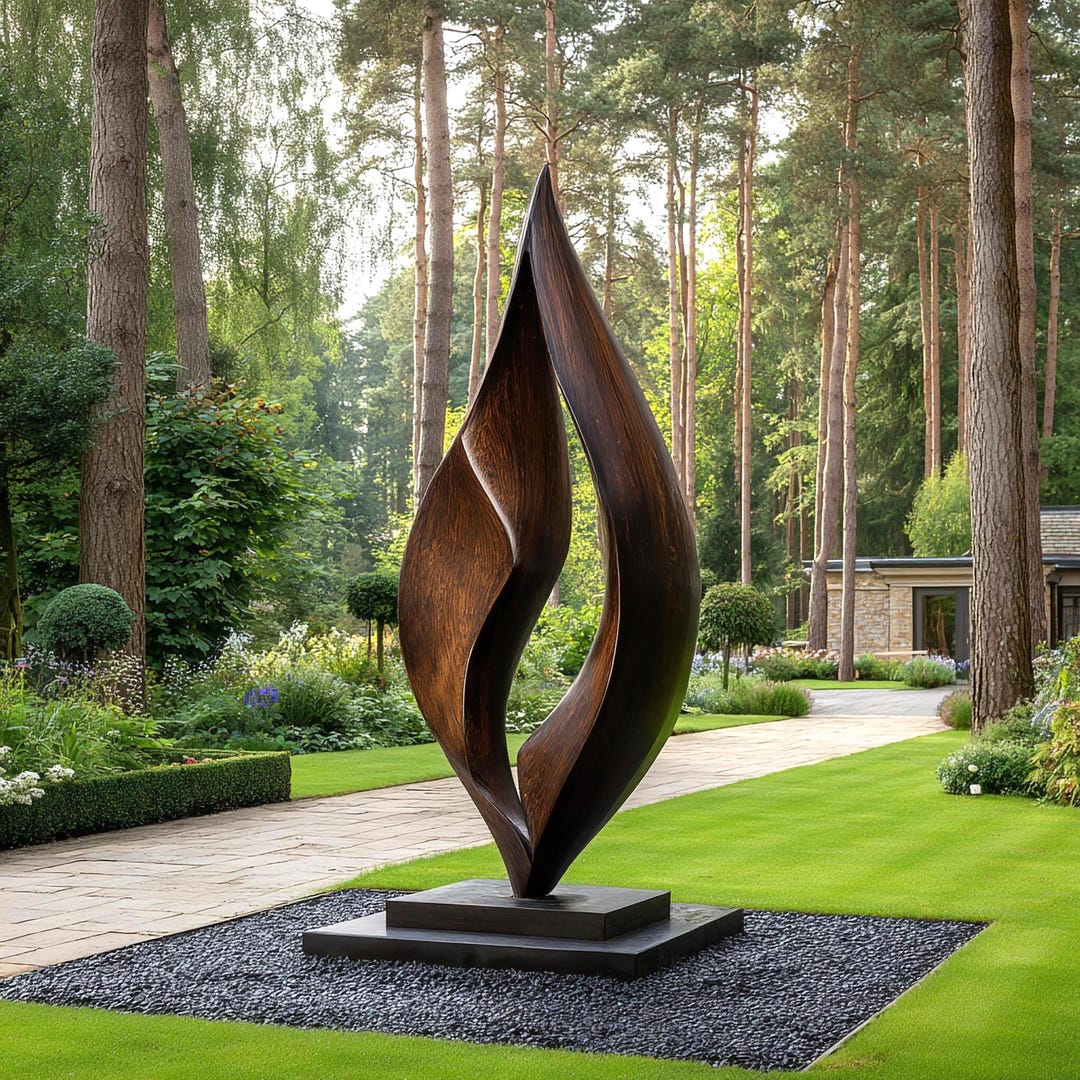 Large Modern Outdoor Sculpture | Handcrafted Wood Effect Garden Art ...