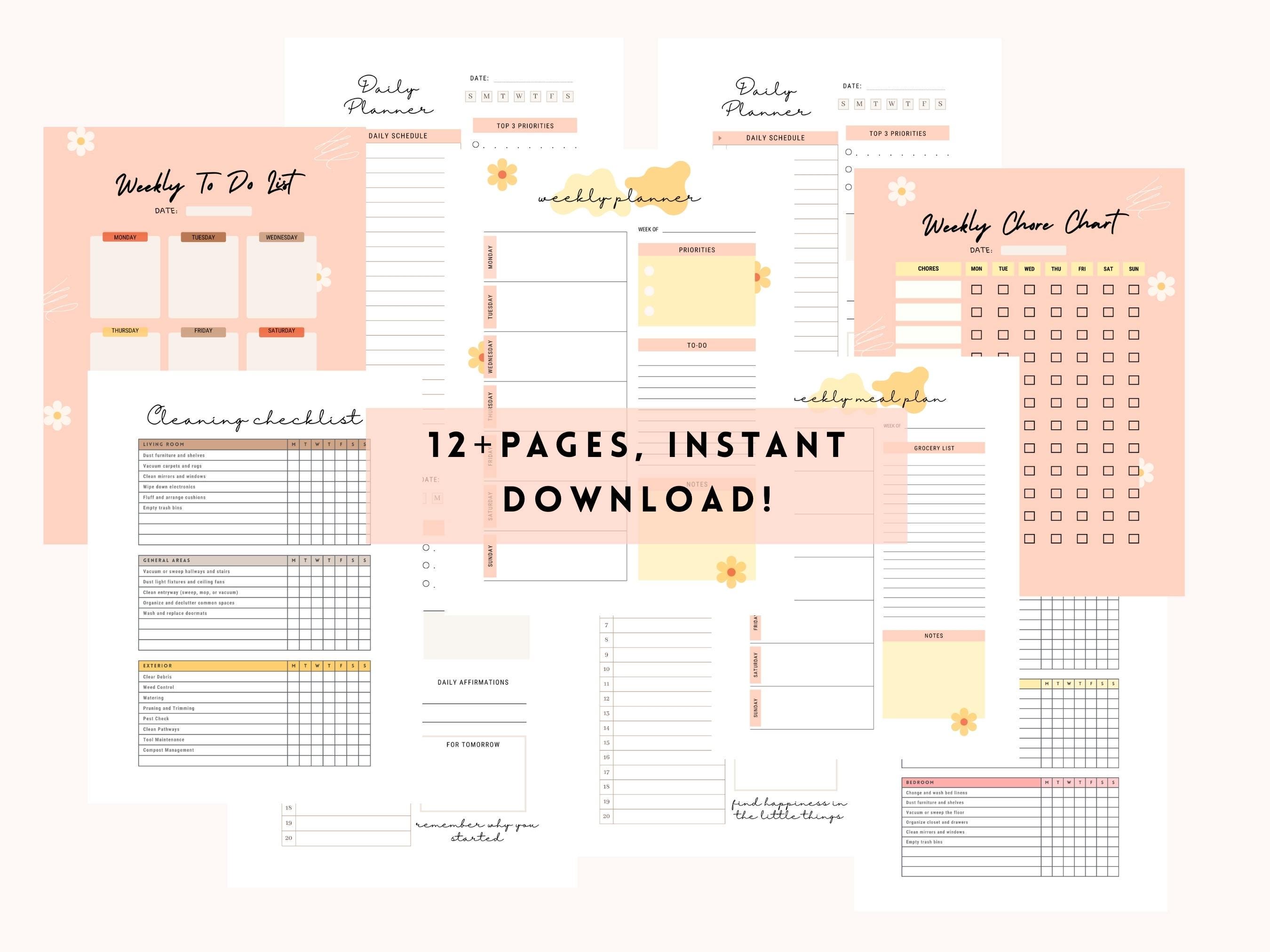 Weekly Planner, Meal Planner, Chore Chart, Cleaning Checklist Bundle ...