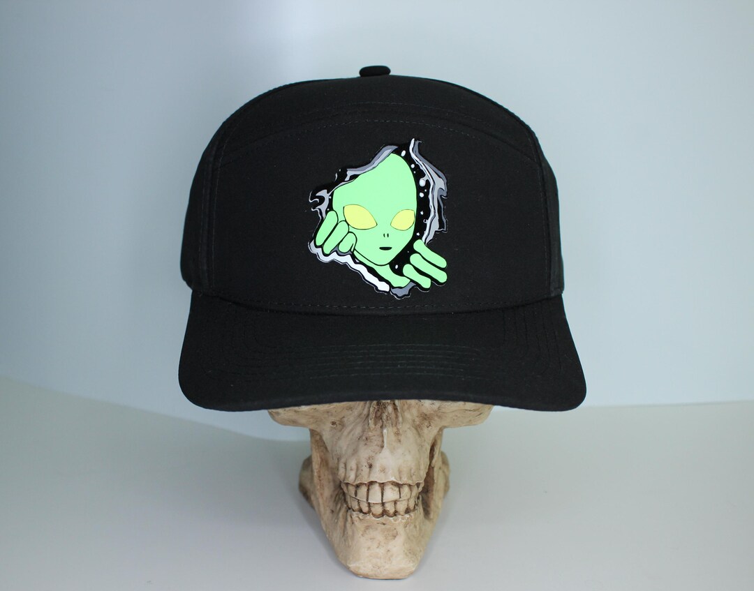 Alien Peeking Out Glow in the Dark 3D on a Black Perforated Vented ...