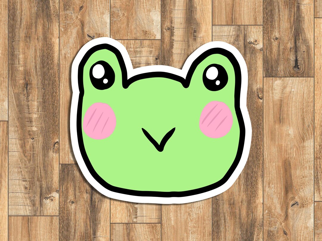 Cute Frog Sticker | Adorable Blushing Frog Face | Aesthetic Vinyl ...