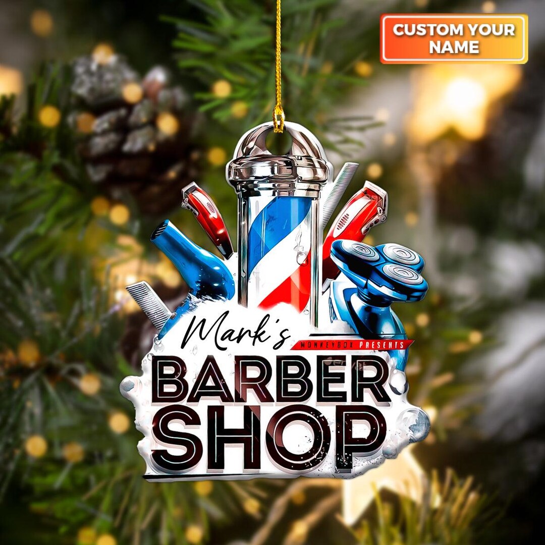 Personalized Barber Shop Christmas Ornament, Custom Name Barber Pole ...