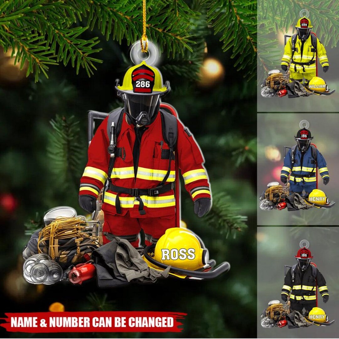 Personalized Firefighter Ornament, Custom Acrylic Design With Helmet ...