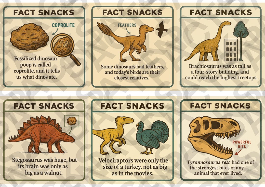 Dinosaur Fact Snacks: Printable Learning Cards for Kids (digital ...