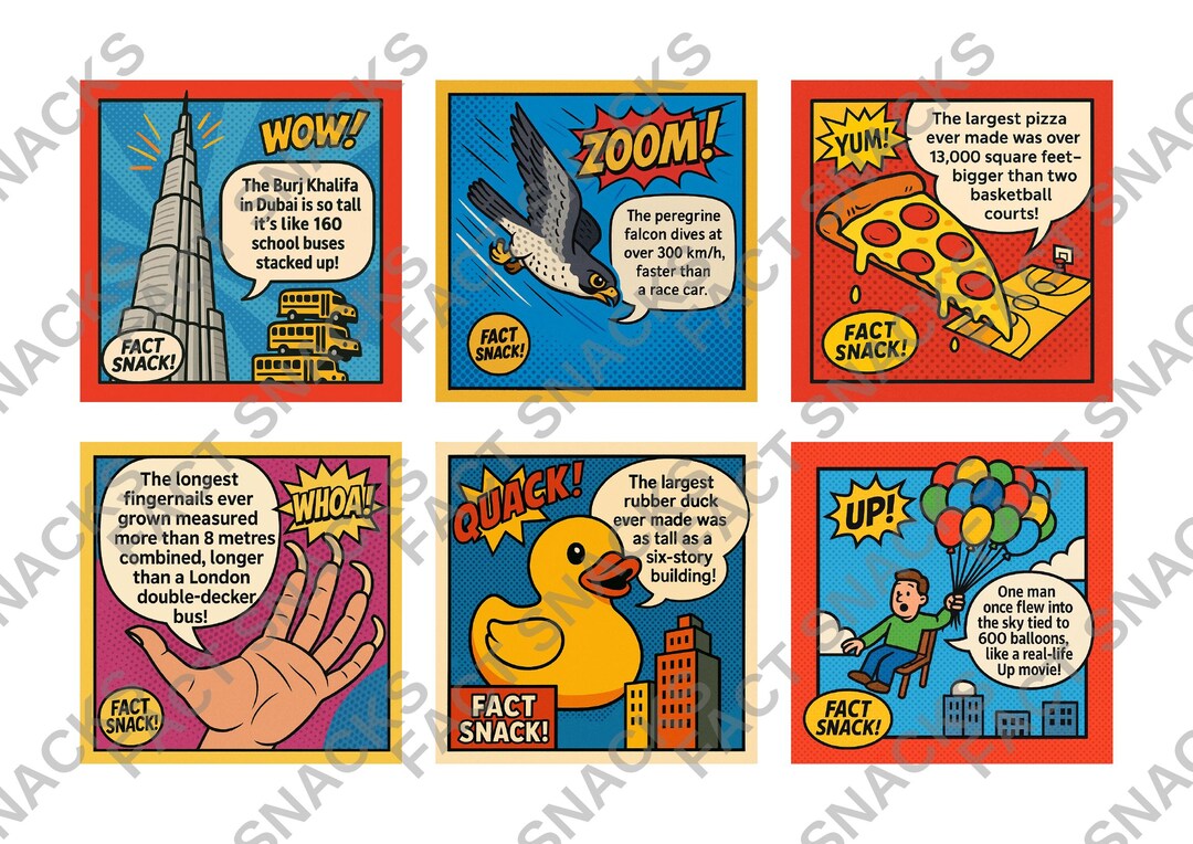 World Record Fact Snacks: Printable Learning Cards for Kids (digital ...