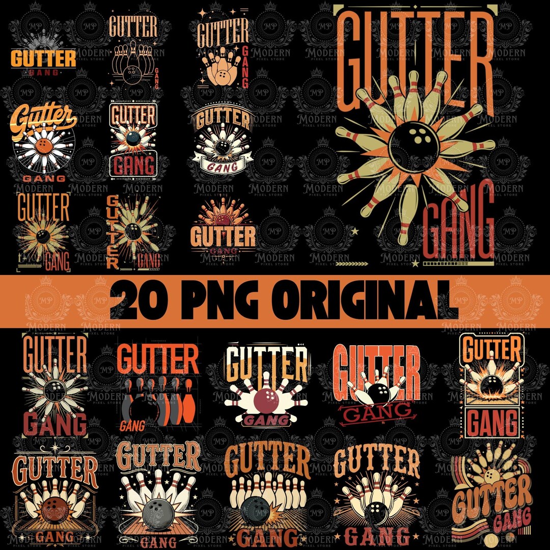 20 Design Gutter Gang Digital Download, Bowling PNG, Trendy Printable ...