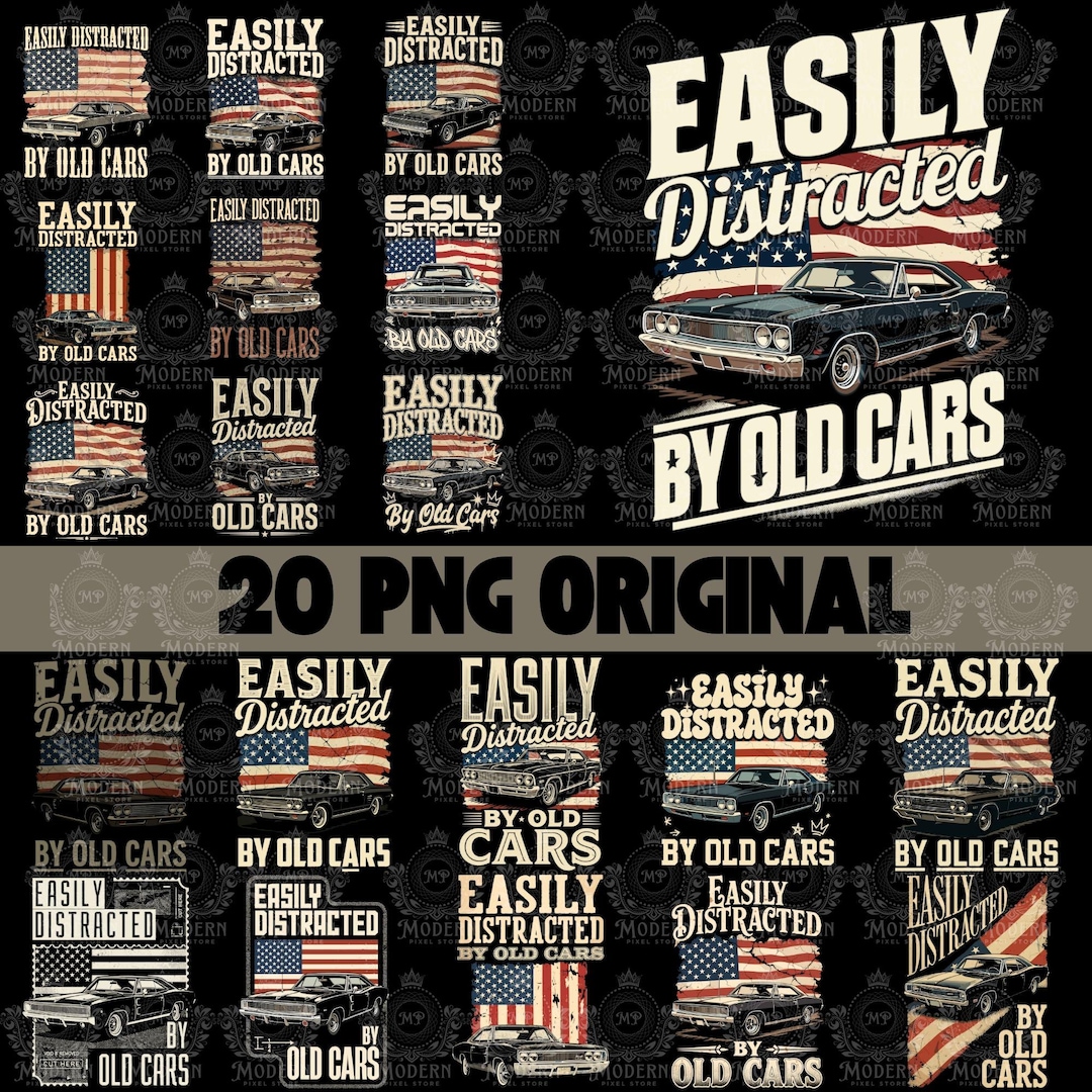 20 Design Easily Distracted by Old Cars Classic Car Guy Funny Vintage T ...