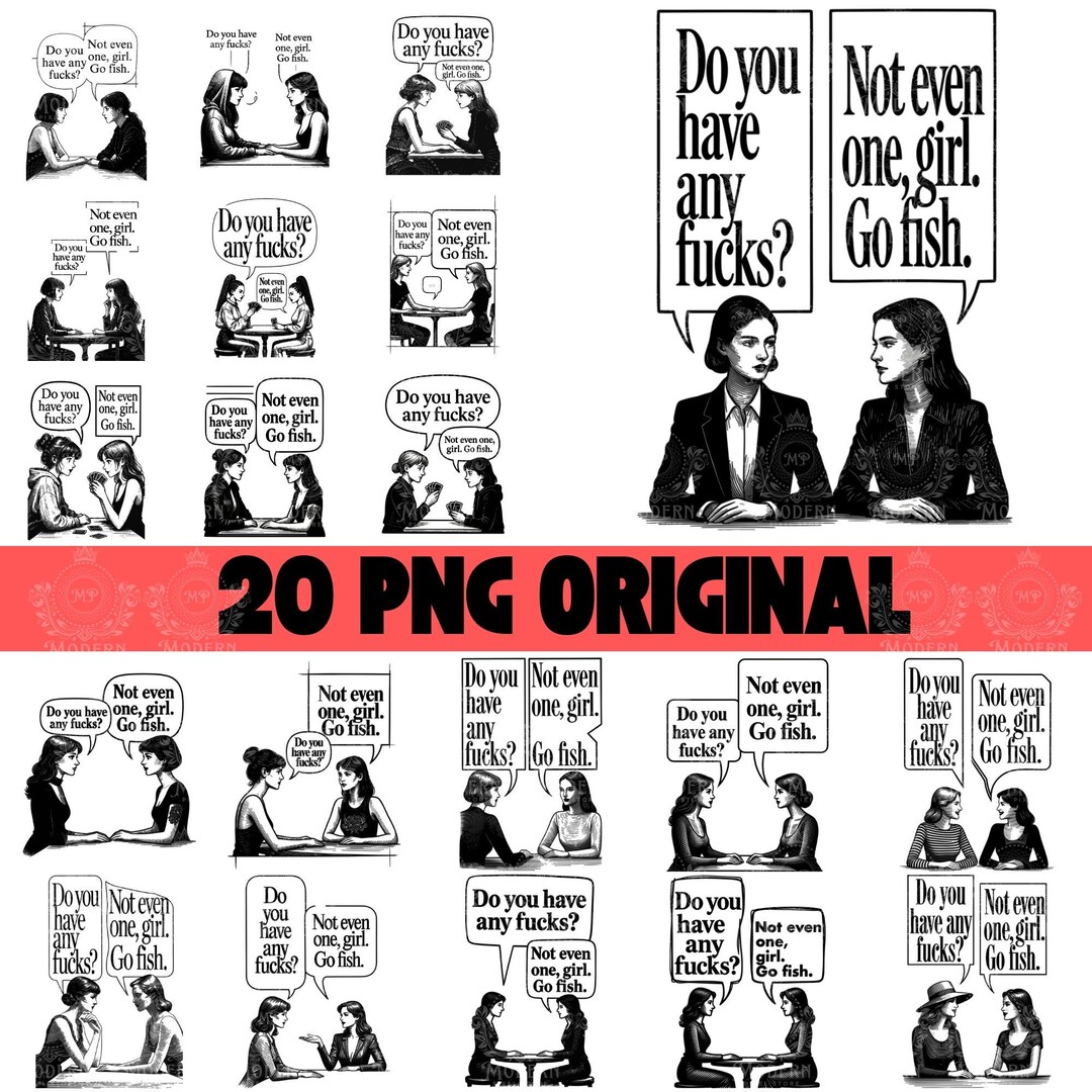 Funny Go Fish Digital Design, Sarcastic Dialogue Art Print, Two Women ...