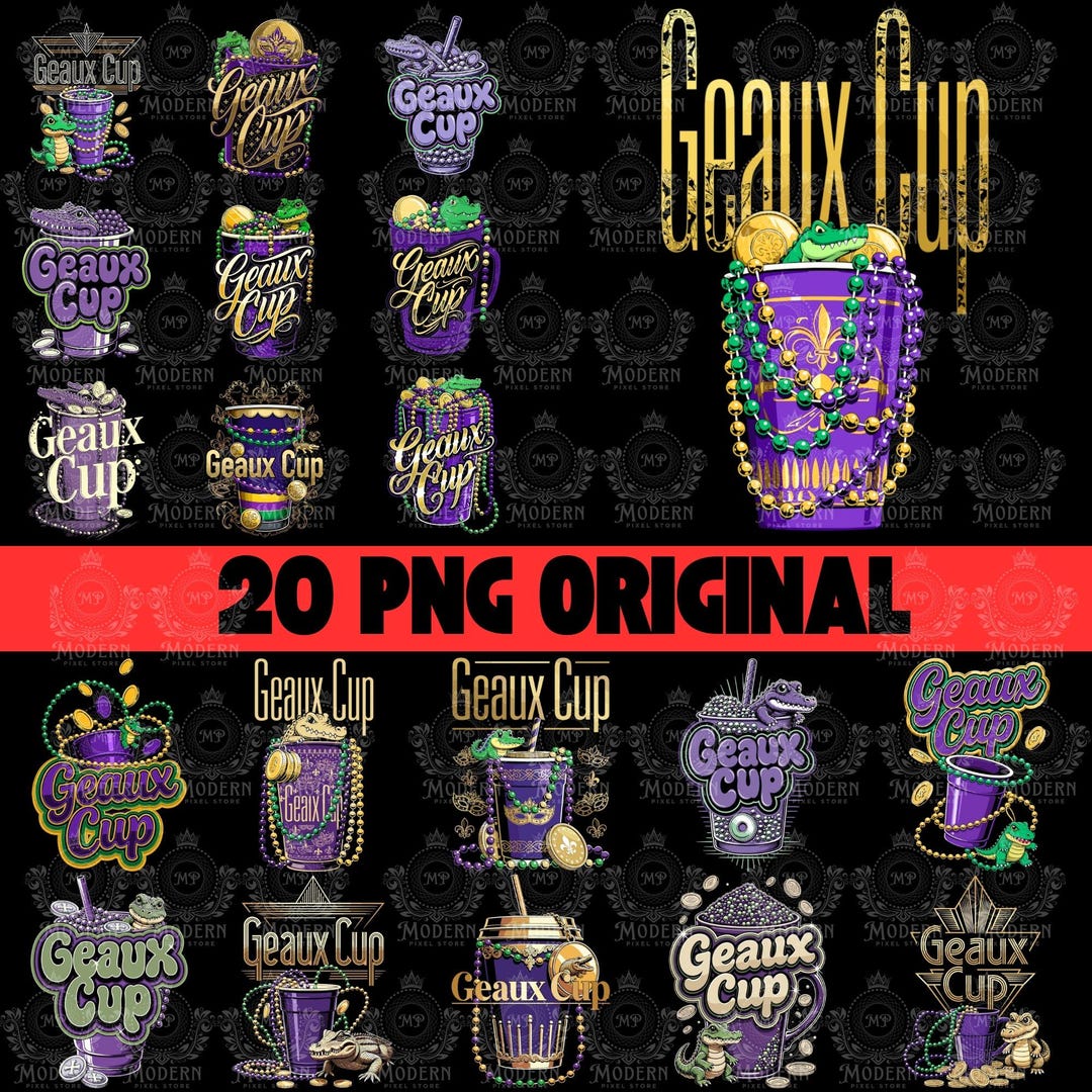 20 Mardi Gras Sequined Geaux Cup Puff Png - Png File Digital Download ...