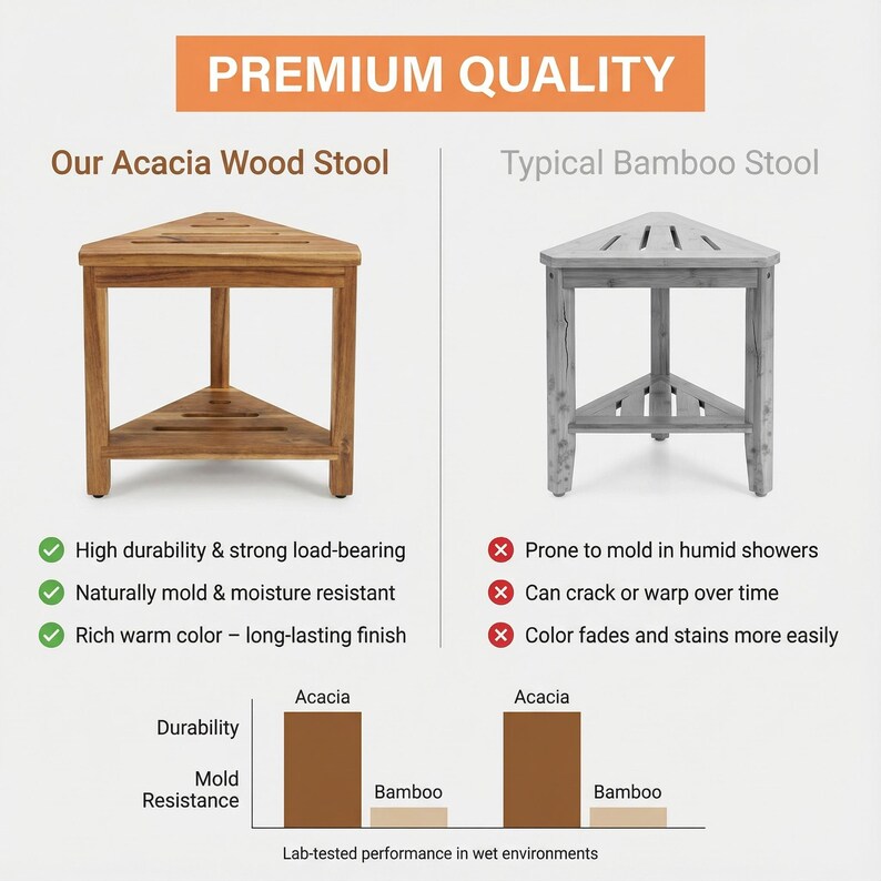 Acacia Wood Shower Foot Rest 15 Inches Height, Spa Bathroom Caddy ...
