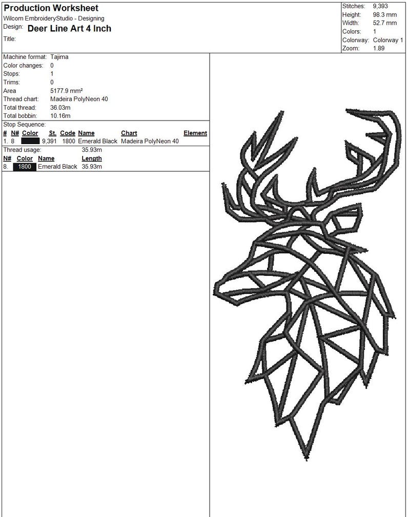 Geometric Deer Head Embroidery Design | Minimalist Line Art Machine ...
