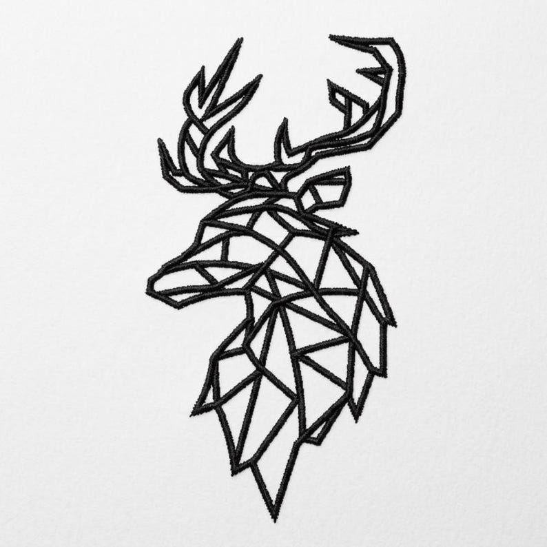 Geometric Deer Head Embroidery Design | Minimalist Line Art Machine ...