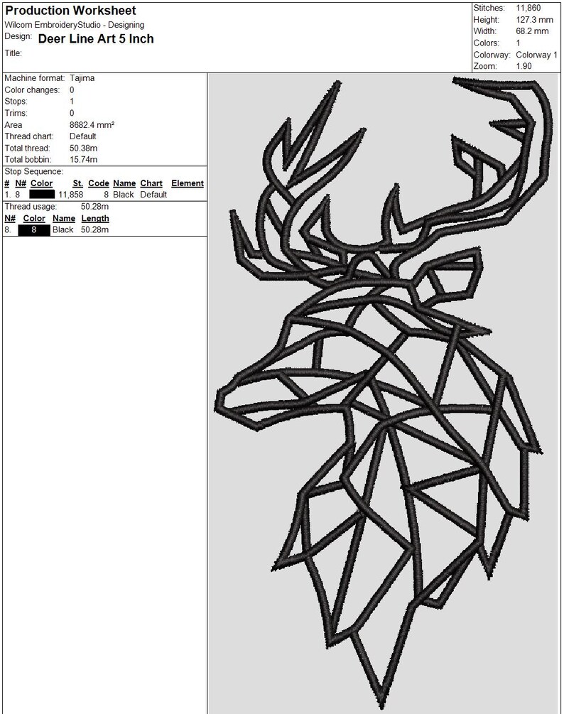 Geometric Deer Head Embroidery Design | Minimalist Line Art Machine ...