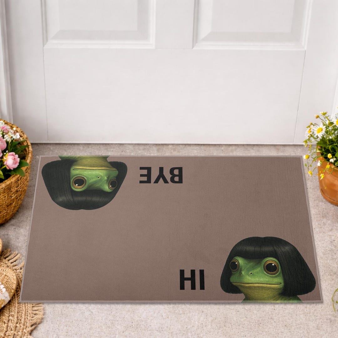 Funny Frog Bob Haircut Meme Doormat, Hi Bye Doormat, Welcome Door Mat ...