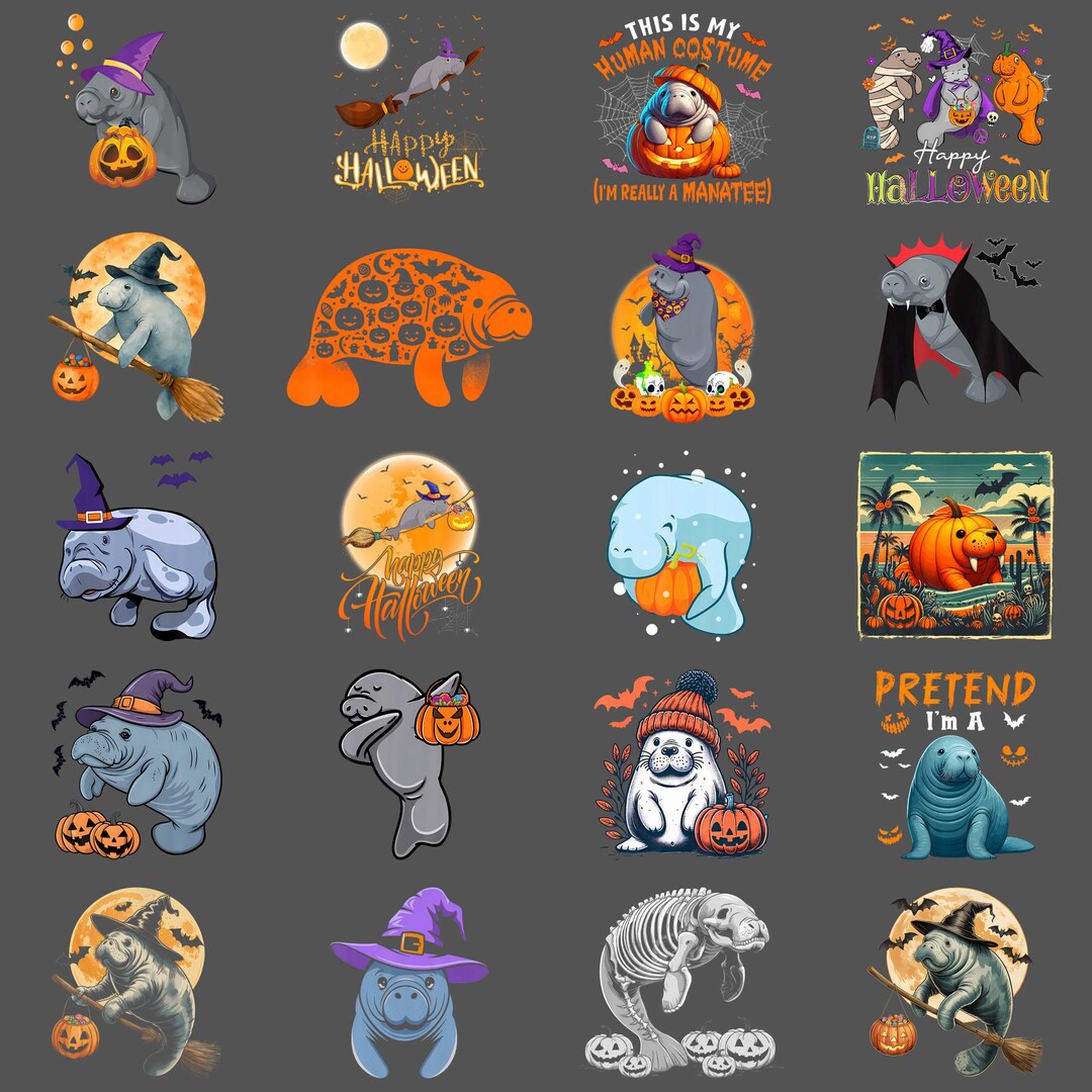 Manatee Witch Hat Pumpkin PNG, Funny Halloween Costume Clipart, Cute ...