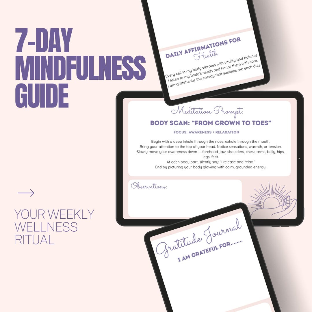 7-day Mindfulness Guide, Daily Meditation Prompts (PDF Pattern) - Etsy