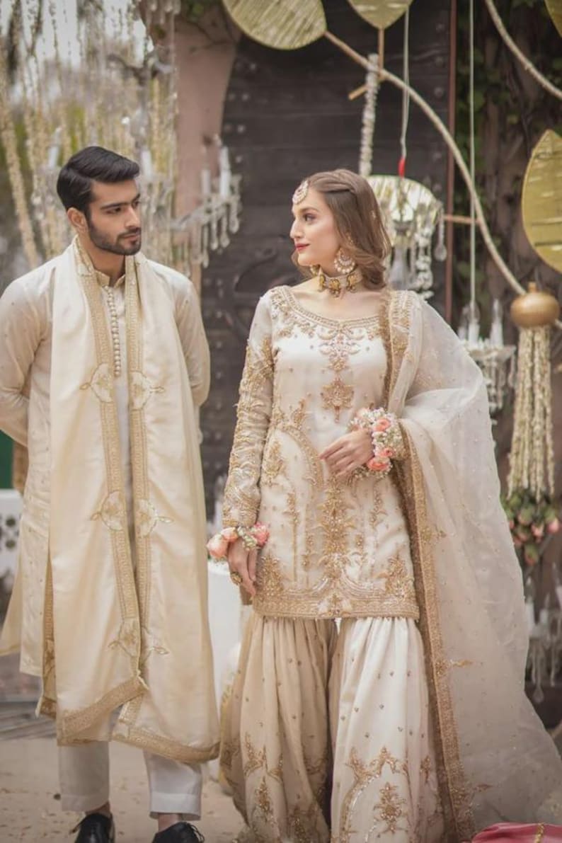 White Pakistani Wedding Dress, Indian Bridal Gharara or Maxi, Designer ...