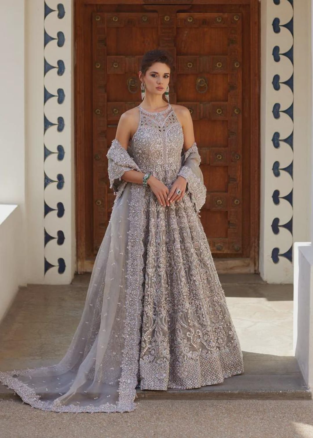 Grey Pakistani Wedding Dress, Indian Bridal Anarkali Gown or Maxi ...