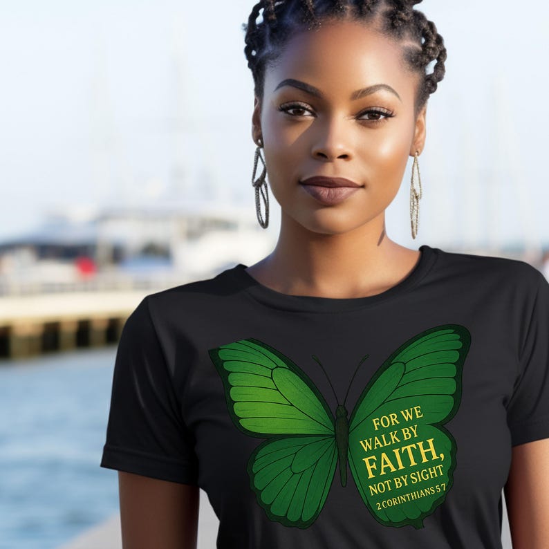 Green Butterfly We Walk by Faith Digital Download Christian Bible Verse ...