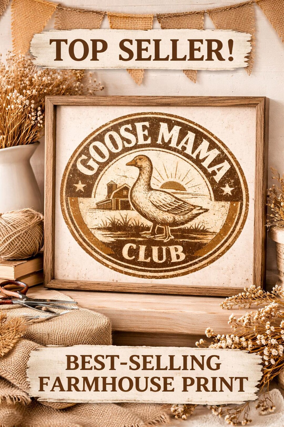 Goose Mama Club Vintage Farmhouse Art Print, Rustic Country Kitchen ...