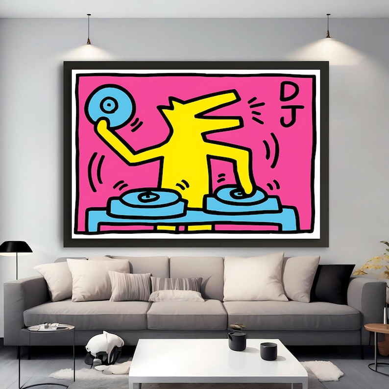 Keith Haring DJ Dog Wall Art Pop Art Exhibition Poster Music Canvas Dog ...