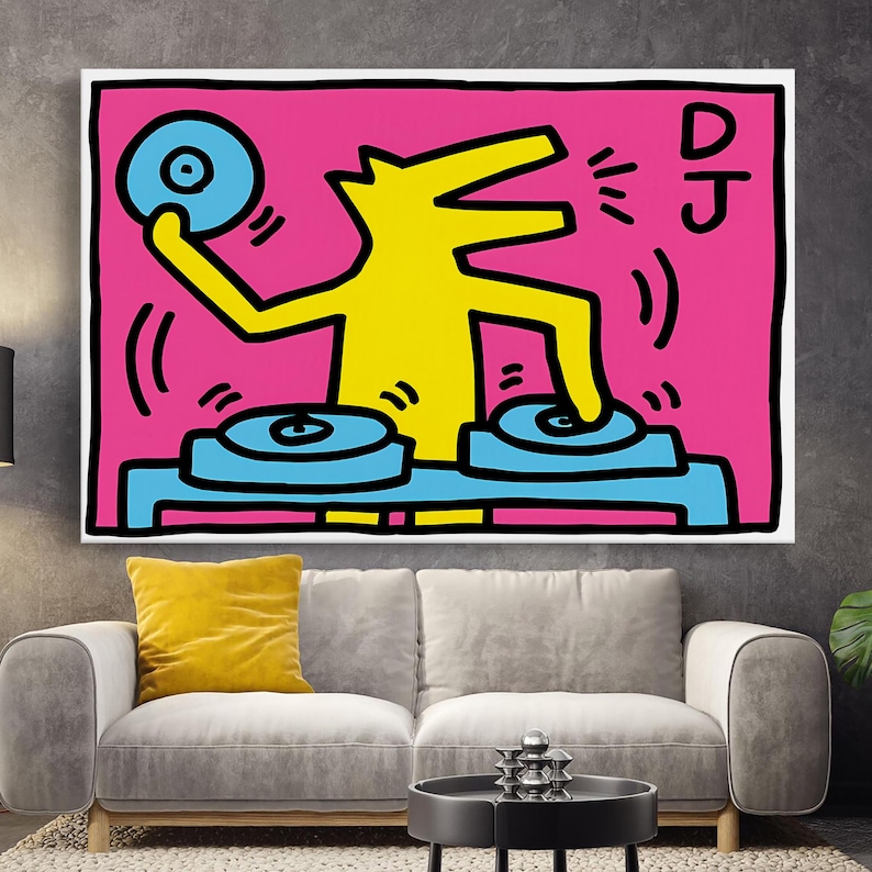 Keith Haring DJ Dog Wall Art Pop Art Exhibition Poster Music Canvas Dog ...