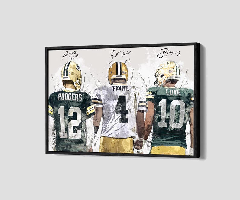 Love, Rodgers, Favre Wall Art Green Bay Packers Poster Football Canvas ...