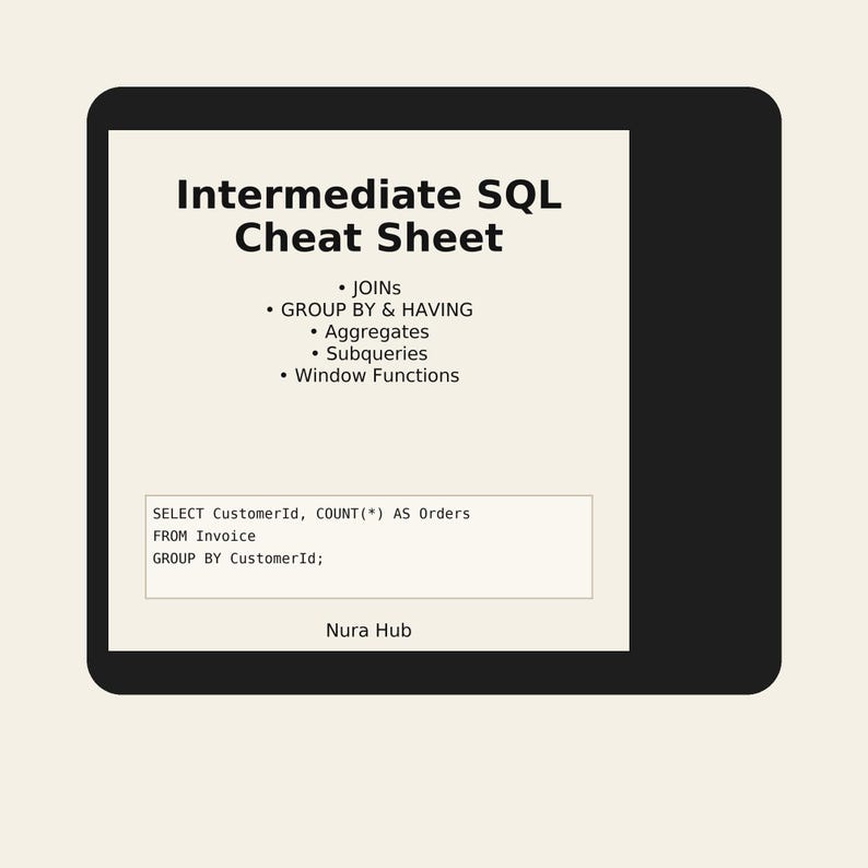 SQL Cheat Sheet: Intermediate Guide (PDF Download) - Etsy