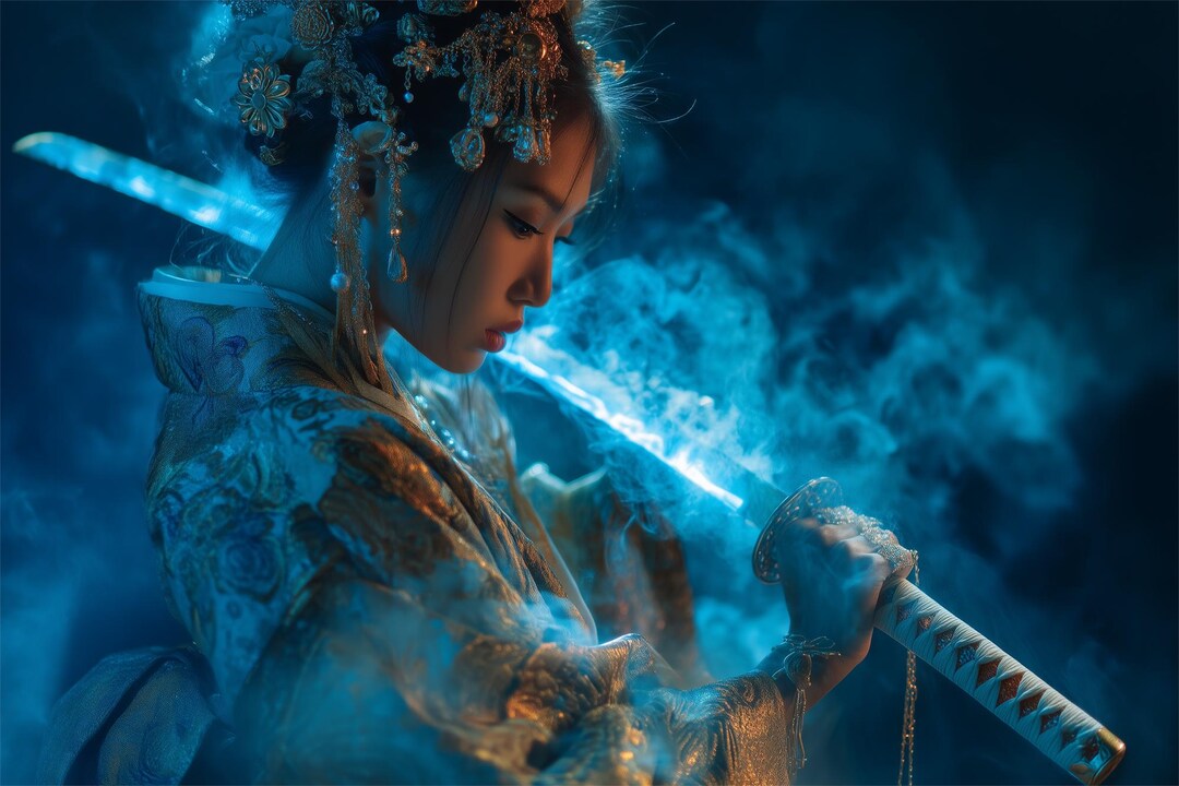 Blade of Blue Mist | Mystical Warrior With Glowing Katana Fantasy Art ...