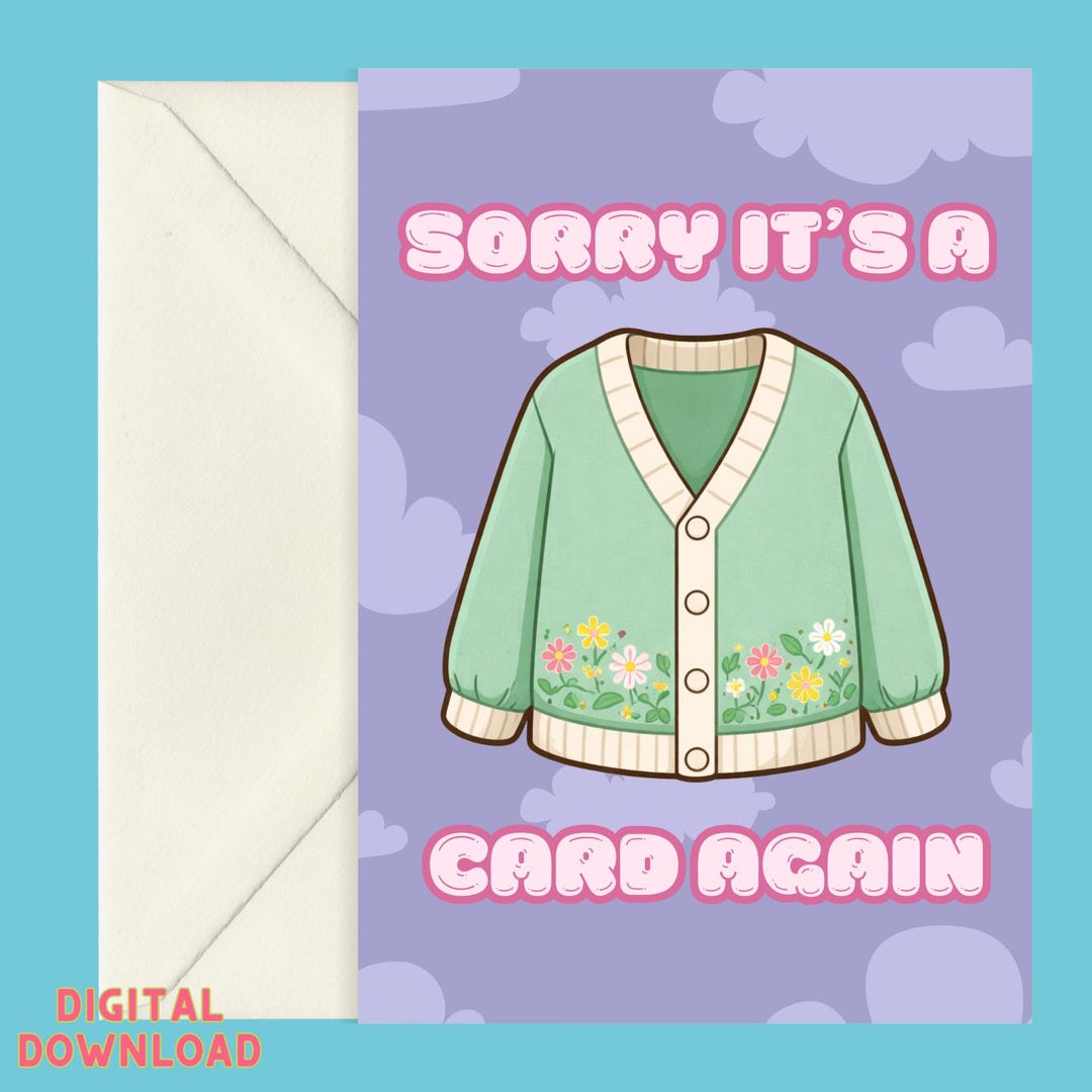 Cardigan Pun Card – Funny Birthday, Any Occasion Greeting (digital ...
