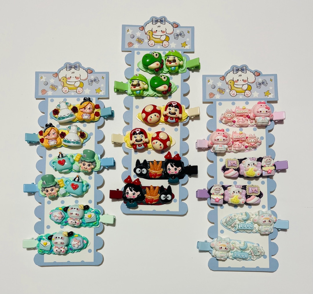 Kawaii Character Themed Decoden Hair Clips: Handmade Cutecore Set - Etsy