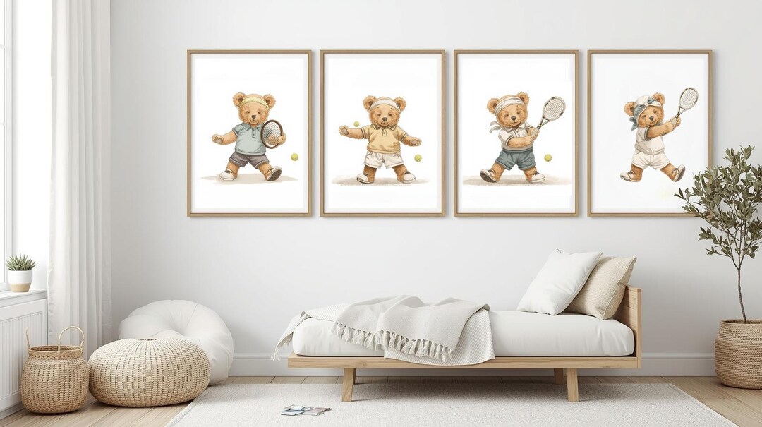 Vintage Tennis Teddy Bear Nursery Art Prints - Set of 6 (digital ...