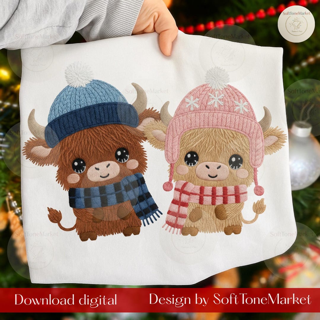 Latch Hook Yarn Crochet Highland Cow Png, Cozy Christmas Animal Png ...