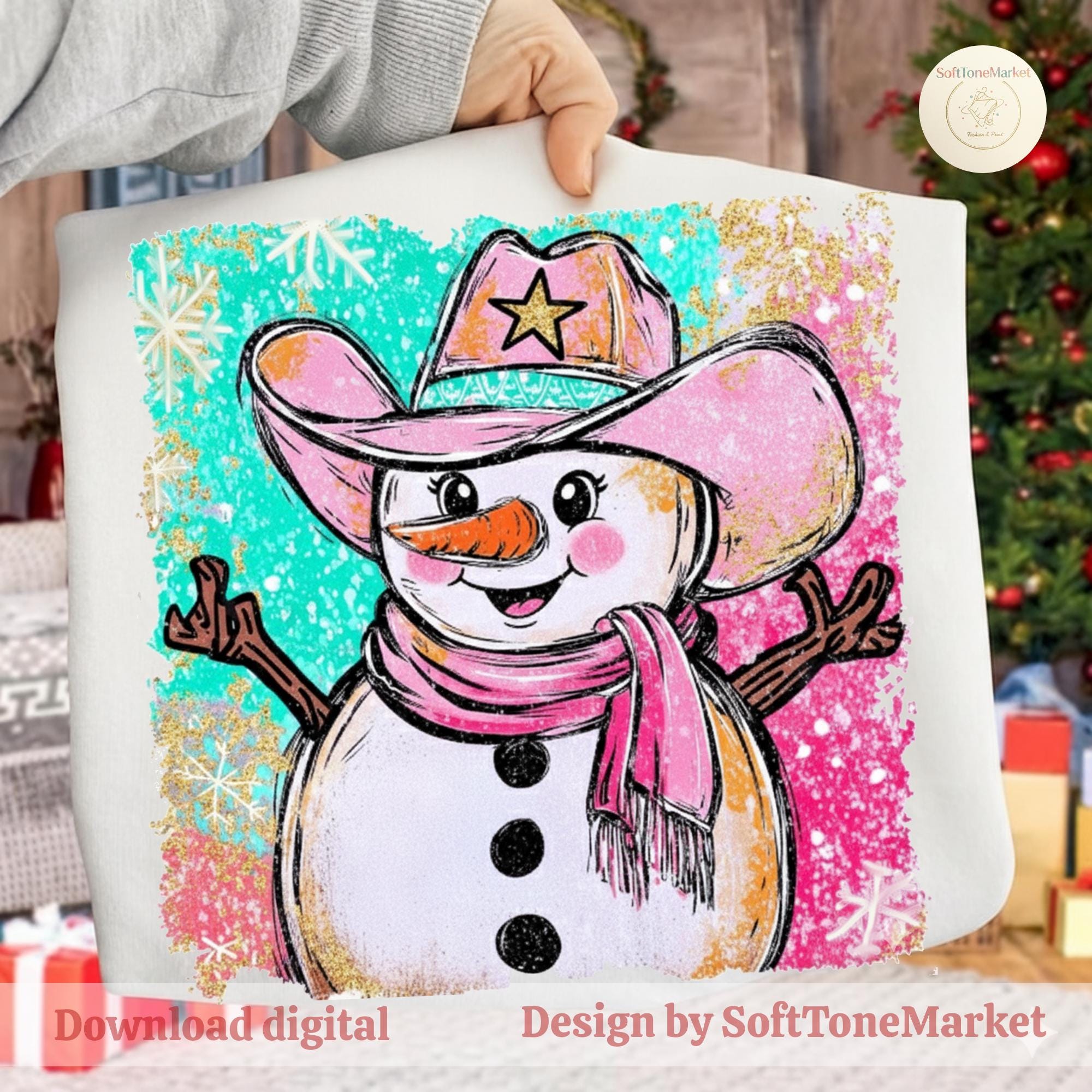 Preppy Hand-drawn Western Snowman Brushstroke PNG, Western Christmas ...
