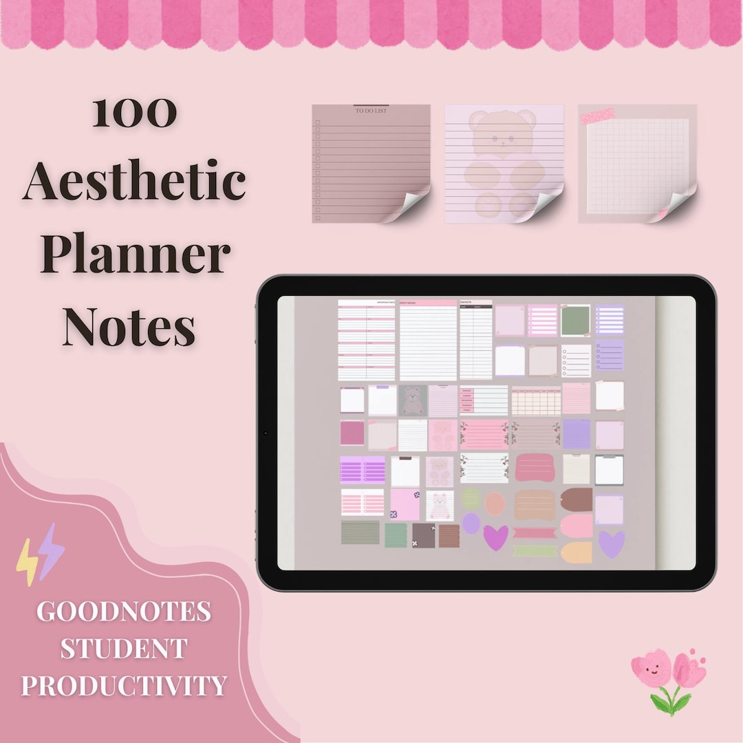 Aesthetic Planner Notes, 100 Digital Sticky Notes (PNG) for Goodnotes ...