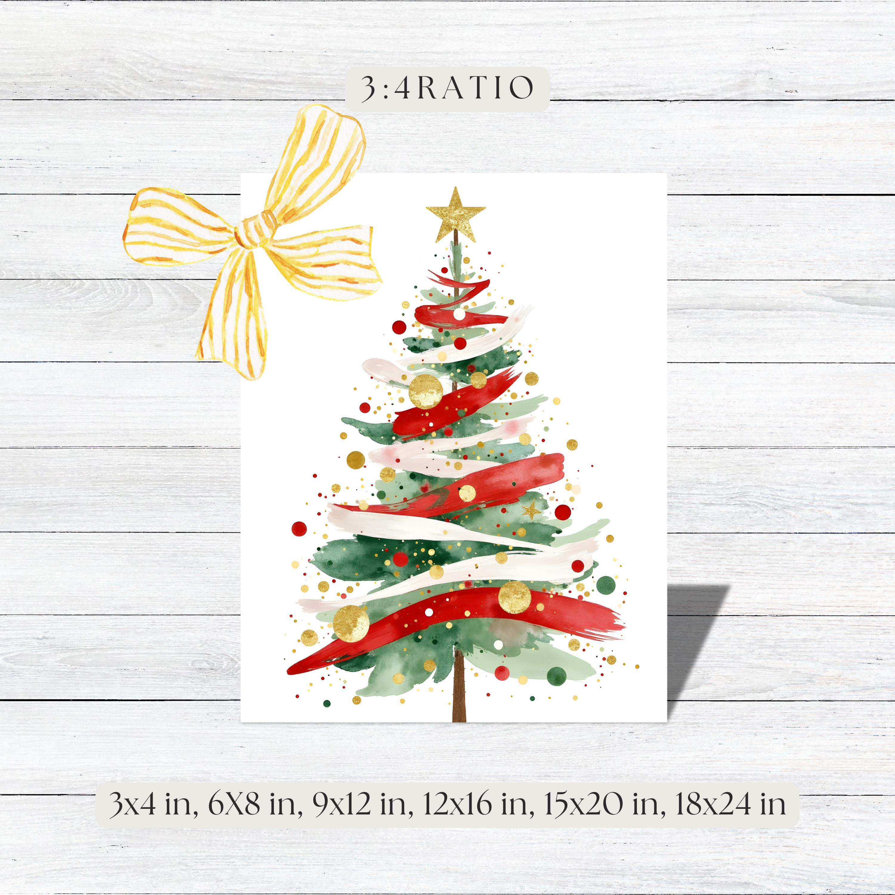 Candy Cane Christmas Tree Clipart: Red, Green & White Watercolor ...