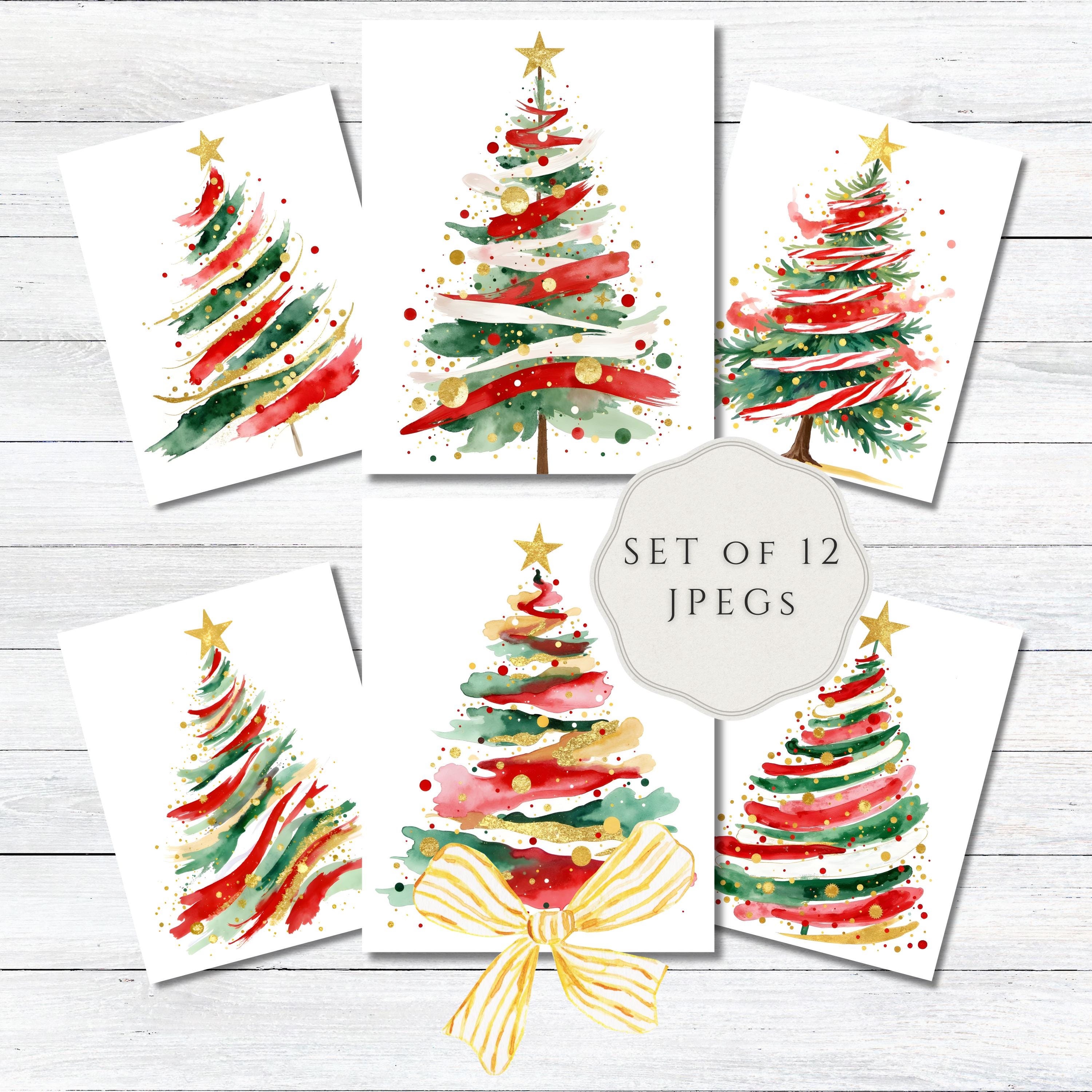 Candy Cane Christmas Tree Clipart: Red, Green & White Watercolor ...
