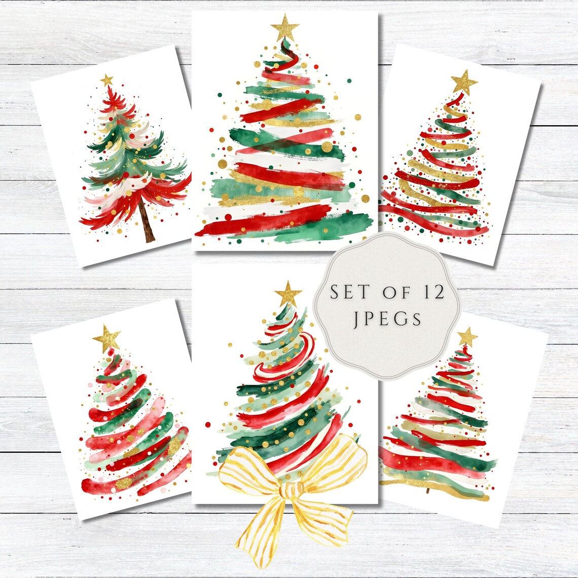 Candy Cane Christmas Tree Clipart: Red, Green & White Watercolor ...