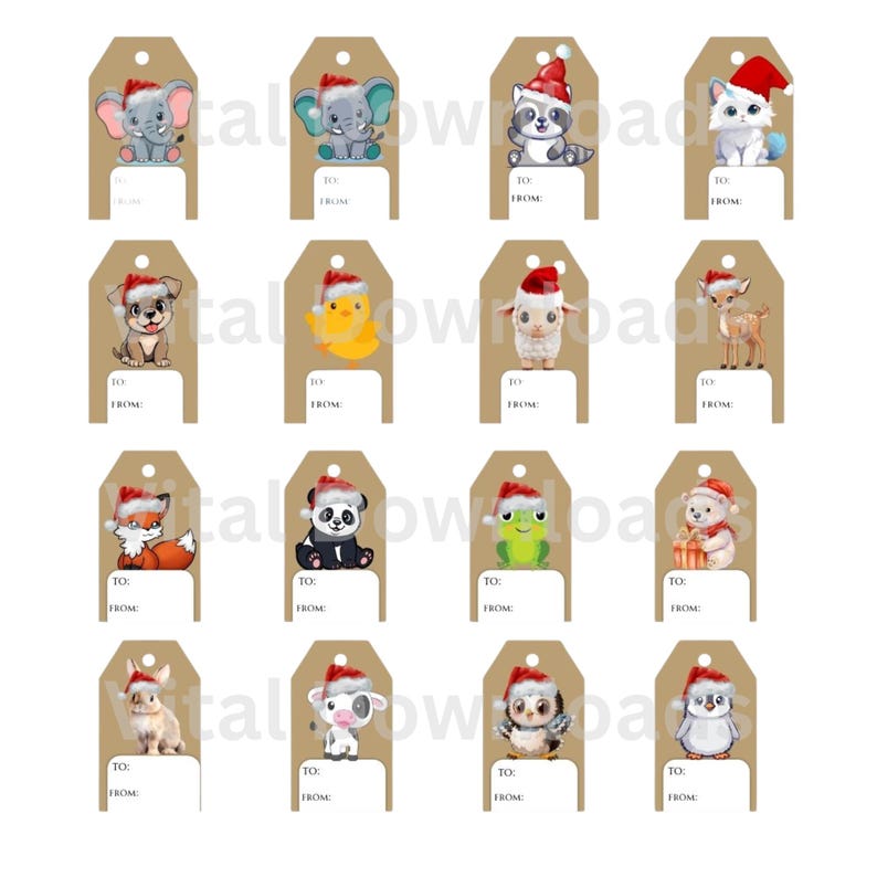 16 Printable Christmas Gift Tags | Cute Baby Animal Tags | Santa Hat ...