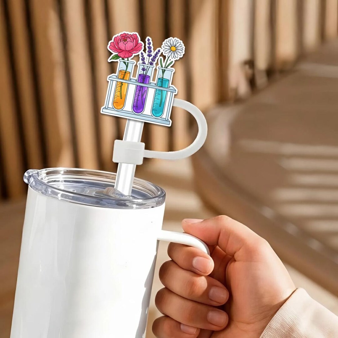 Acrylic Straw Topper: Floral Chemistry Test Tube Design Drink Accessory ...