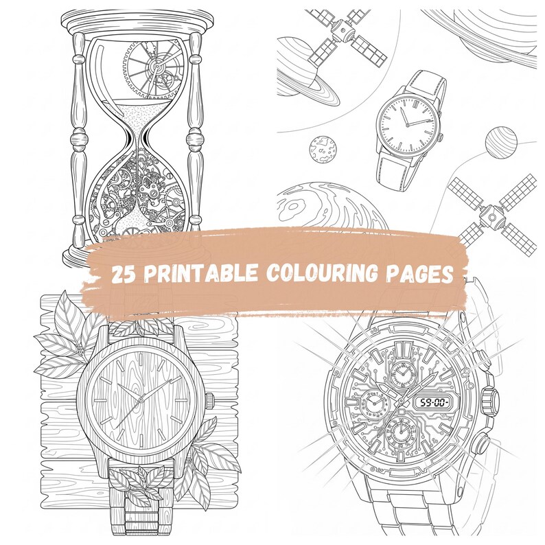 25 Watches Colouring Pages Bundle Pocket Watch Luxury Wristwatch ...