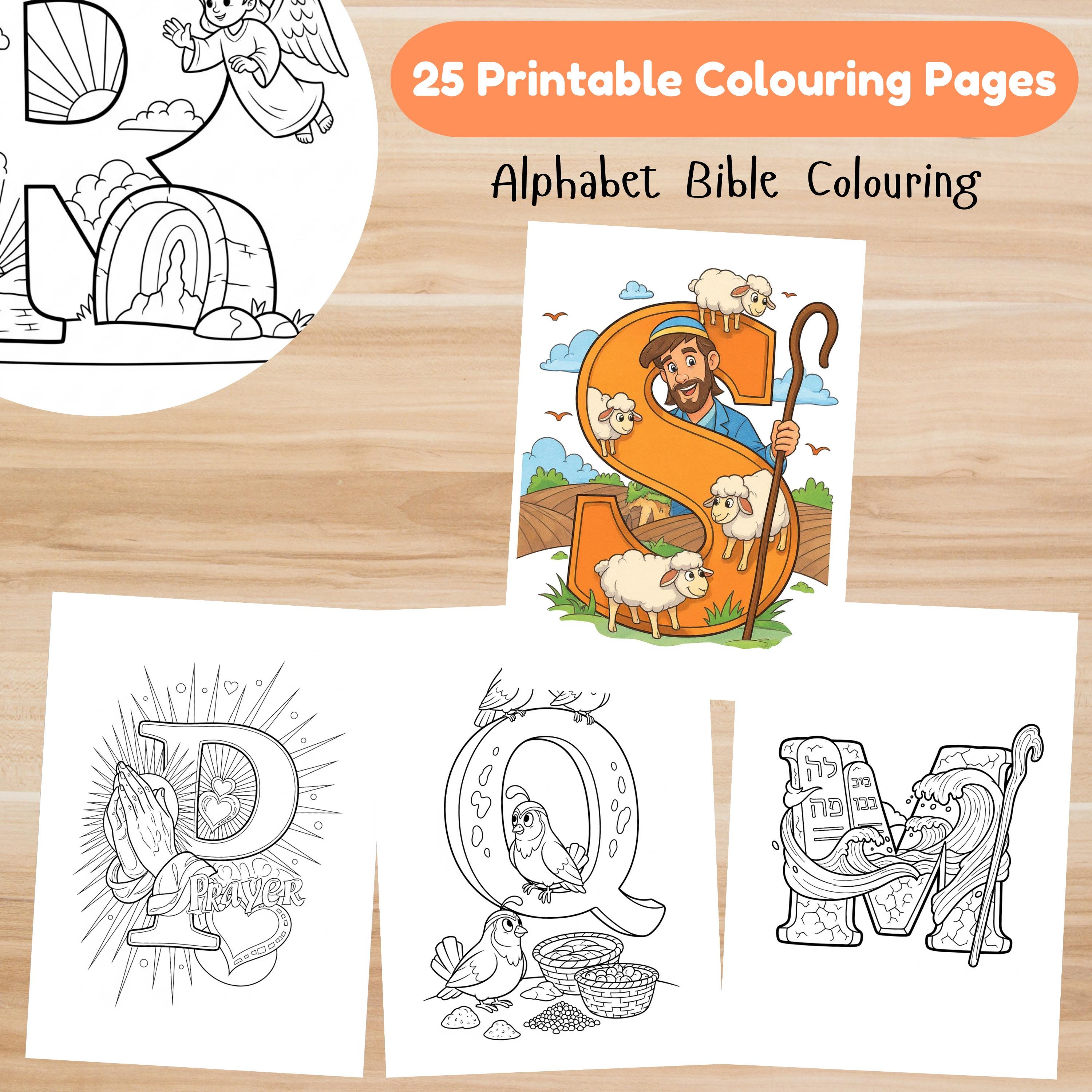 25 Alphabet Bible Style Colouring Pages for Kids Doodle Letters ...