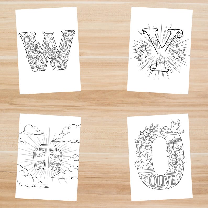 25 Alphabet Bible Style Colouring Pages for Kids Doodle Letters ...