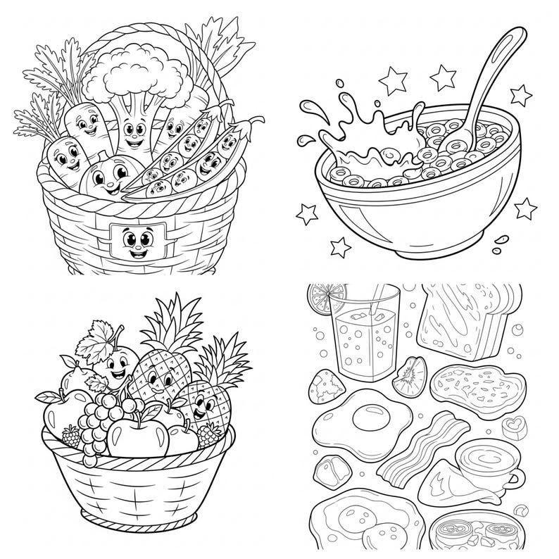 25 Food Themed Colouring Pages for Kids and Adults Printable Fruits ...