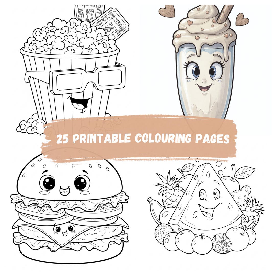 25 Food Themed Colouring Pages for Kids and Adults Printable Fruits ...