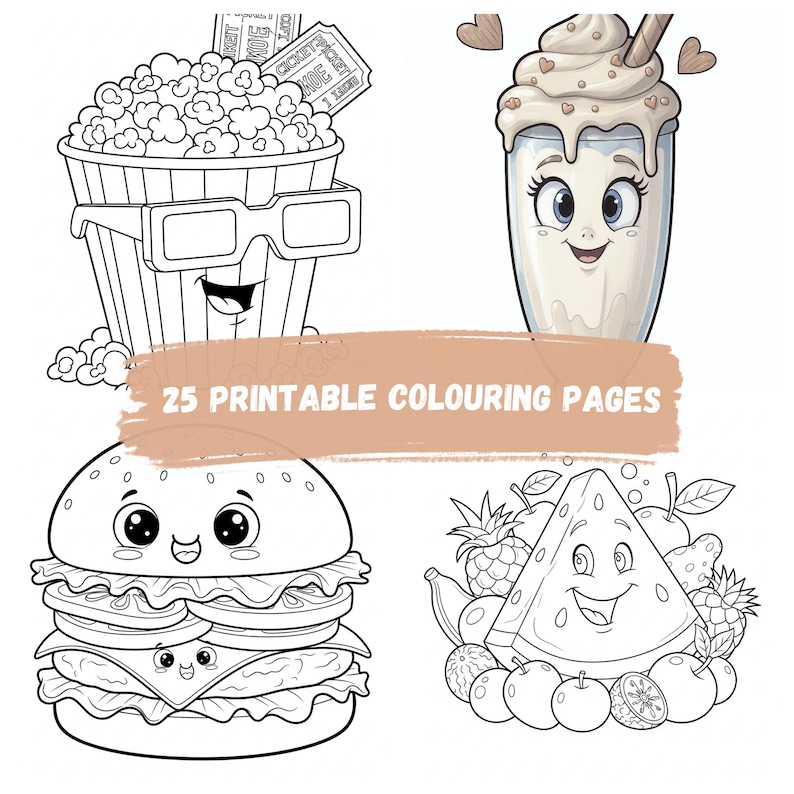 25 Food Themed Colouring Pages for Kids and Adults Printable Fruits ...