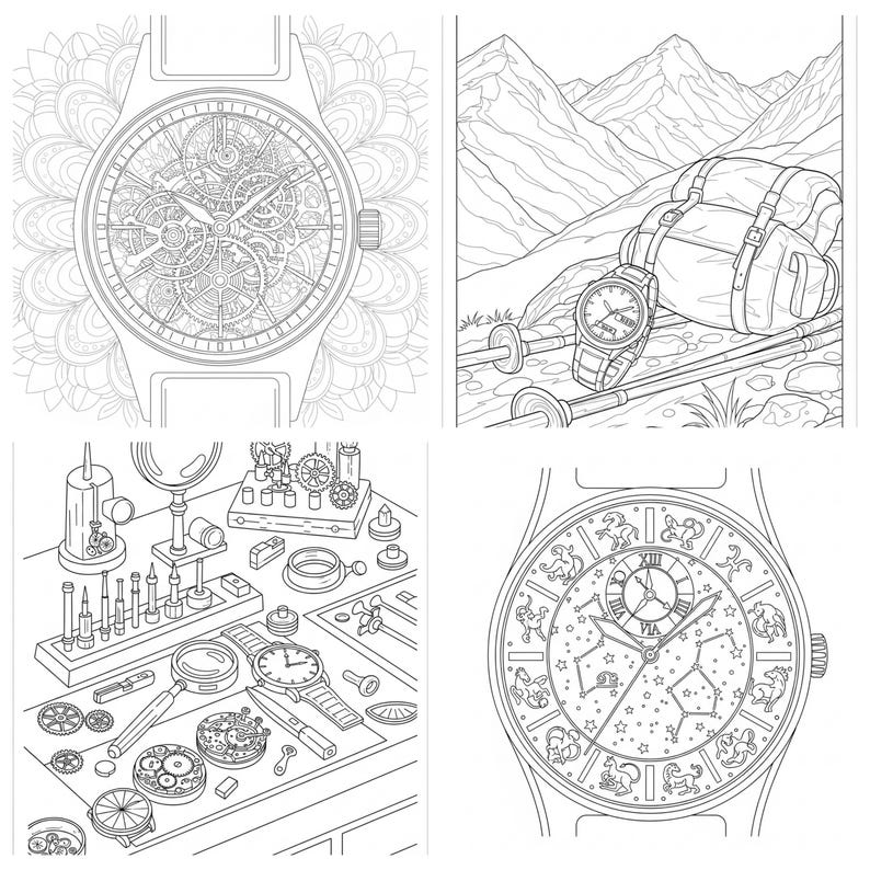 25 Watches Colouring Pages Bundle Pocket Watch Luxury Wristwatch ...