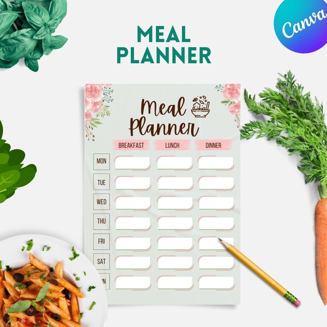 Floral Weekly Meal Planner Printable: Beige Kitchen Organizer (PDF ...