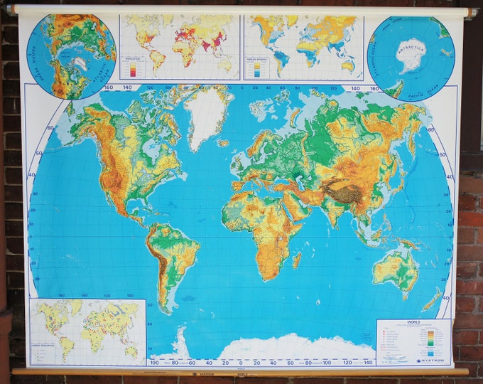 Vintage Nystrom Pull Down Classroom Map Map of World W/ Overlay - Etsy